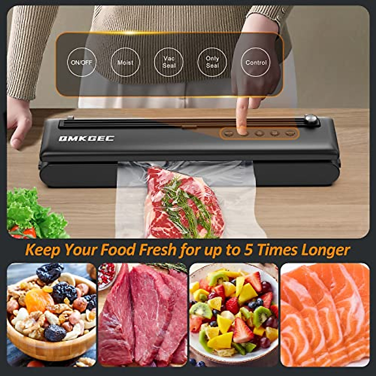 Vacuum Sealer Machine Food Saver Vacuum Sealer Machine with Cutter and 28 Bags, Automatic Air Sealing System for Food Fresh, Dry & Moist Modes, Compact & Magnetic Design for Seal a Meal