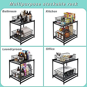 Under Sink Organizer,Stackable Bathroom Cabinet Organizer and Storage,2 Tier Slide Out Cabinet Storage Shelves,Multi-Use Under Kitchen Sink Organizers and Storage With Basket Positioning(Black)