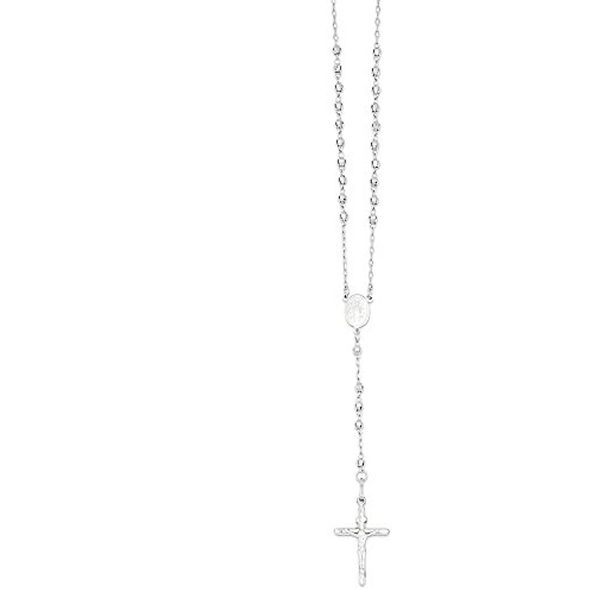 IceCarats 14K White Gold 3mm Beaded Rosary Necklace 24 inch Chain