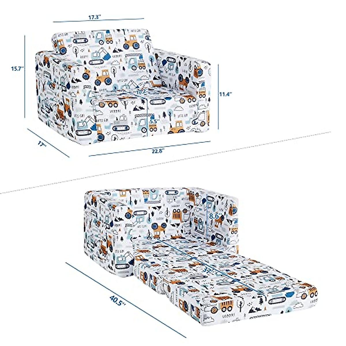 Ulax furniture Kids Sofa Couch, Children Flip-Out Chair 2-in-1 Toddler Chairs Convertible Sofa to Lounger, Children Furniture for Playroom