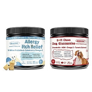 Dog Allergy Relief Chews, with Probiotics, Omega 3, Glucosamine for Dogs, Joint Supplement for Dogs with Chondroitin, MSM, Omega-3,