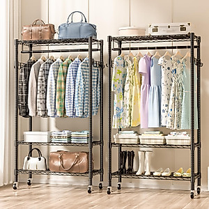 HEMTEN K3 Clothes Rack Heavy Duty Clothing Rack with 8 Shelves 4 Hang Rods, Adjustable Freestanding Metal Clothing Rack for Hanging Clothes, Portable Wardrobe Closet 14"W x 74"L x 74.8"H, Load 970LBS