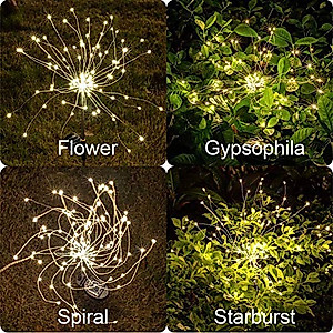 Anordsem Solar Garden Lights 2 Pack, Solar Fireworks Lights DIY Firework Lights,Outdoor Decorative Solar Lights IP65 Waterproof LED,Solar Pathway Lights for Walkway Patio Backyard Party (Warm White)