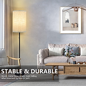 Floor Lamp, Modern Standing Lamp with Drum Fabric Shade, Farmhouse Pole Lamp, Corner Tall Stand Up Lamp for Living Room, Bedroom, Office, Bright Floor Lamp with Pull Switch (Sand Black)