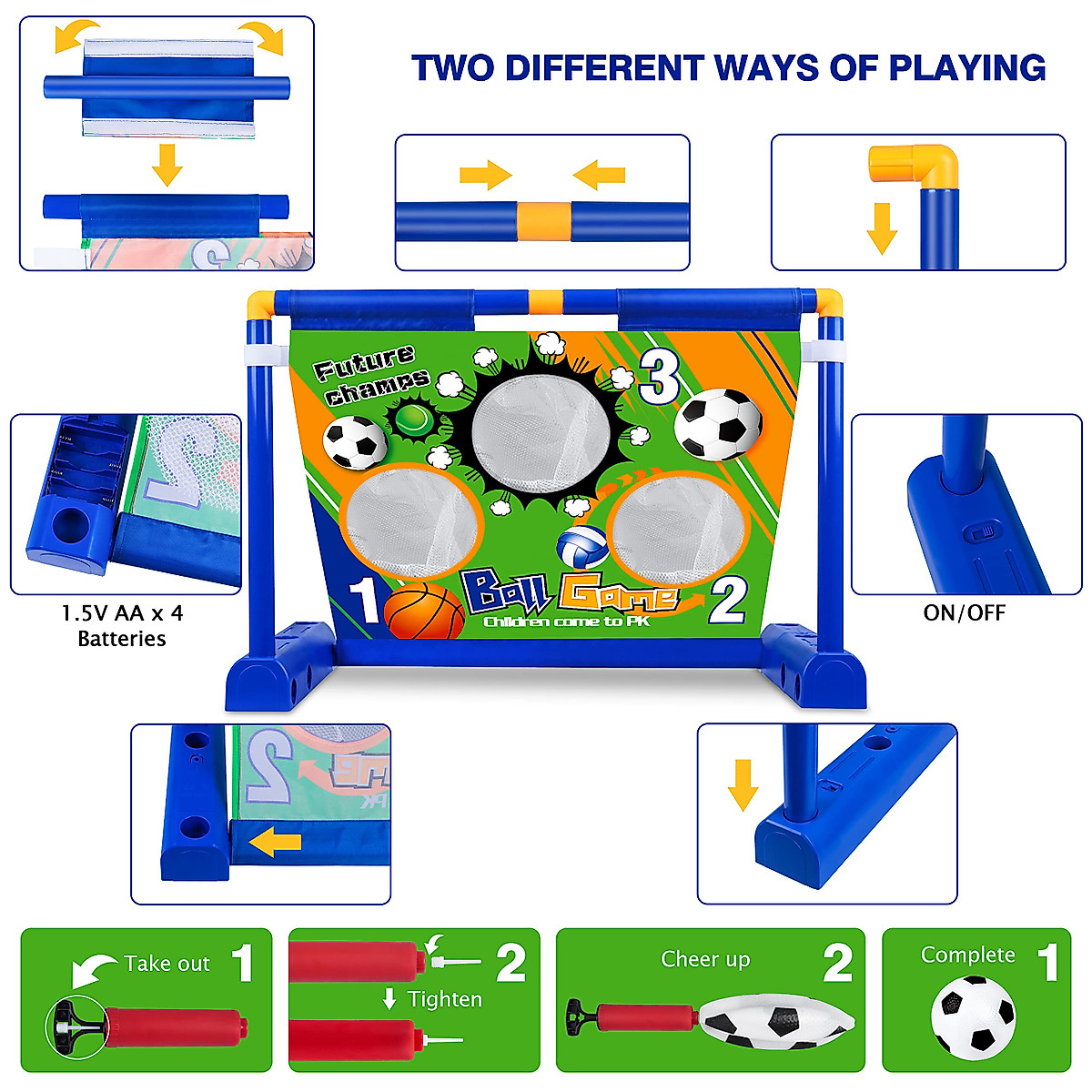 Electric Moving Football Goal Net Set, Football Target Toss with Footballs and Pump,Interactive Training Game Toys for Indoor Outdoor Sports Ball Game, Gift for Boy Girl 3 4 5 6 7 Year