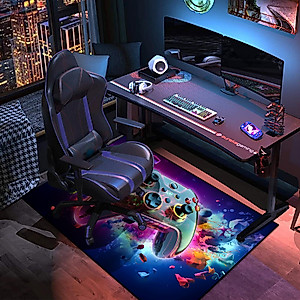 Gaming Area Rug Teen Boys Carpet, 3D Transparent Gamepad and Colorful Bomb Background Game Controller Design for Game Room, Gaming Room, Boys Girls Bedroom Playroom, Living Room (60" x 40")