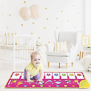RenFox Musical Piano Mat, Toddlers Music Floor Keyboard Blanket Dance Mat with 8 Different Animal Sounds, Early Learning Educational Toys Gift for 1 2 3 4 Years Old Baby Boy Girl (Batteries Included)