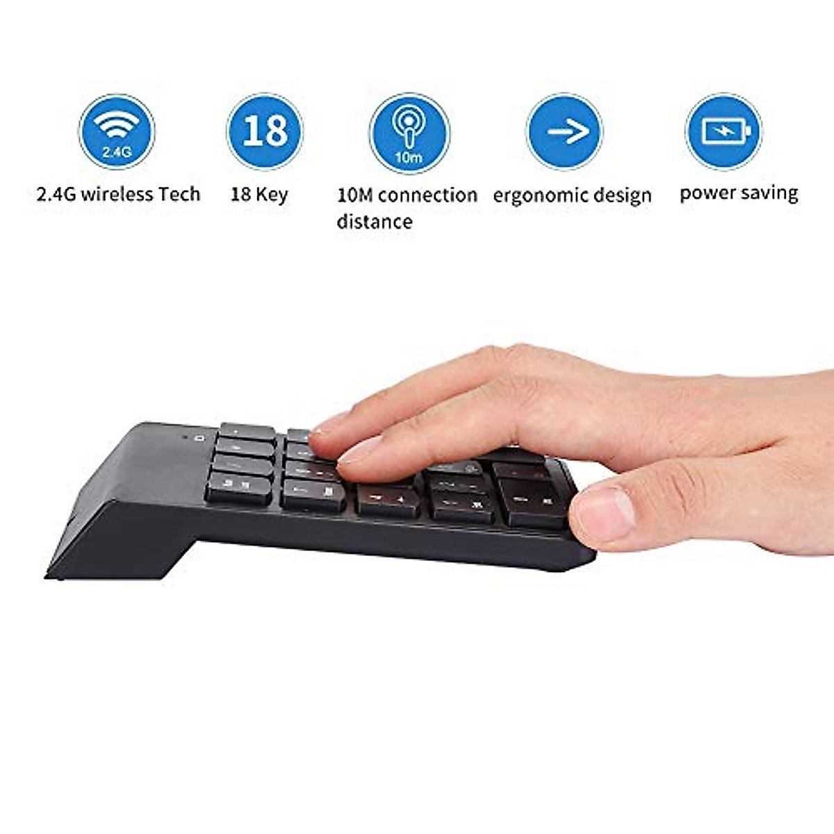 Mini Wireless Numeric Keypad, 2.4GHz Wireless 18-Key Silent Financial Accounting Number Pad, for Laptop, Notebook, PC, Desktop (Black)