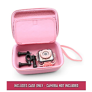 CASEMATIX Camera Travel Case Compatible with PROGRACE, Ourlife, Dragon Touch and More Waterproof Toy Camera Video Recorders - Pink Case for Toy Action Camera and Accessories