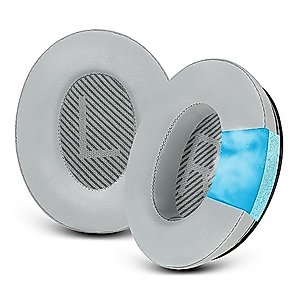 GEVO Cooling Gel Ear Pads Cushions Replacement, Ear Pads for Bose QuietComfort 35 (QC35) and Quiet Comfort 35 II (QC35 II) Over-Ear Headphones & More, Memory Foam & Cooler for Longer (Silver)