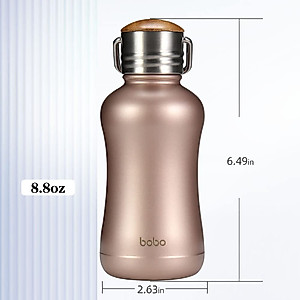 YOHKOH Mini Insulated Water Bottle With Bamboo Lid - 8.8oz Small Vacuum Insulated Water Bottle for Women Kids, 12 Hrs Hot & 24 Hrs Cold Stainless Steel Thermos Leak-Proof BPA-Free (8.8oz,Gold)