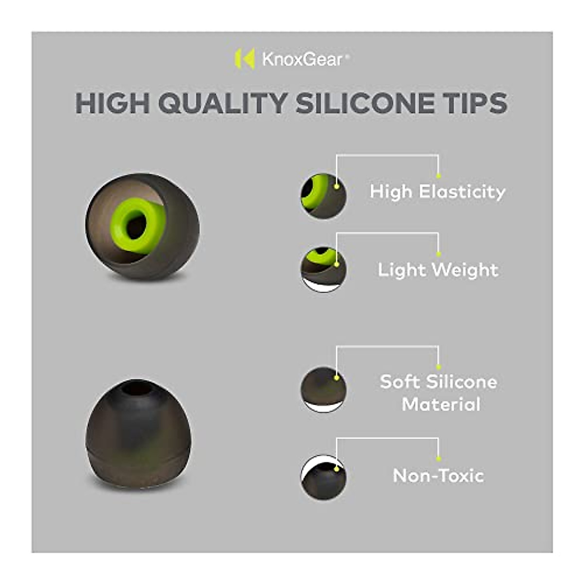 Knox Gear Silicone Earbud Tips Caps Cover for in-Ear Headphones, Replacement Earphone Buds Eartips, 4mm Inside Diameter Removable Washable Earphone Earbuds, Black 3 Pairs (S/M/L) for Compatible fit