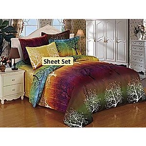 Swanson Beddings Rainbow Tree 100% Polyester Sheet Set : Fitted Sheet, Flat Sheet and Two Matching Pillowcases (Queen)
