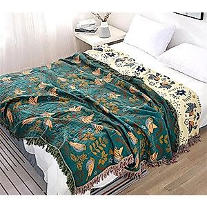 MSGKV Boho Throw Blankets 100% Cotton Throw Blankets for Couch Bed 60''Wx 80''L Double Sided Knit Blanket Super Soft Blanket Cover Sheet Reversible Blanket Wearable Blanket