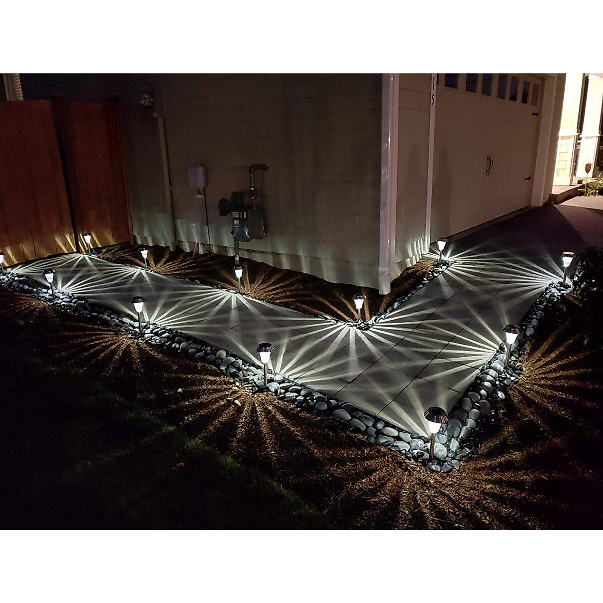 Enchanted Spaces Silver Solar Path Light, Set of 6, with Glass Lens, Metal Ground Stake, and Extra-Bright LED for Lawn, Patio, Yard, Walkway, Driveway