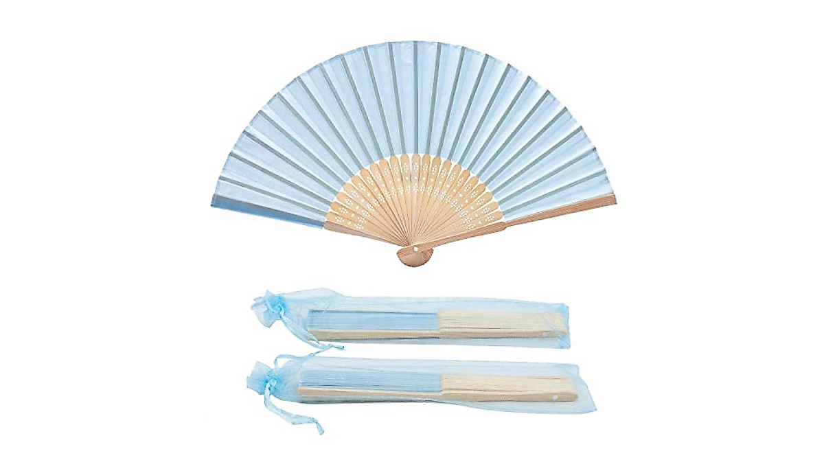 Sepwedd 50pcs Blue Hand Fans for Weddings & Events