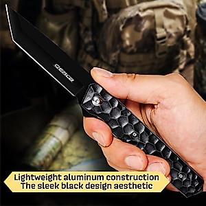 OerLa EDC Pocket Folding Knife - Warrior Series - 5Cr13Mov - Ball Bearing Quickly Open - 3.54" Blade (Black)