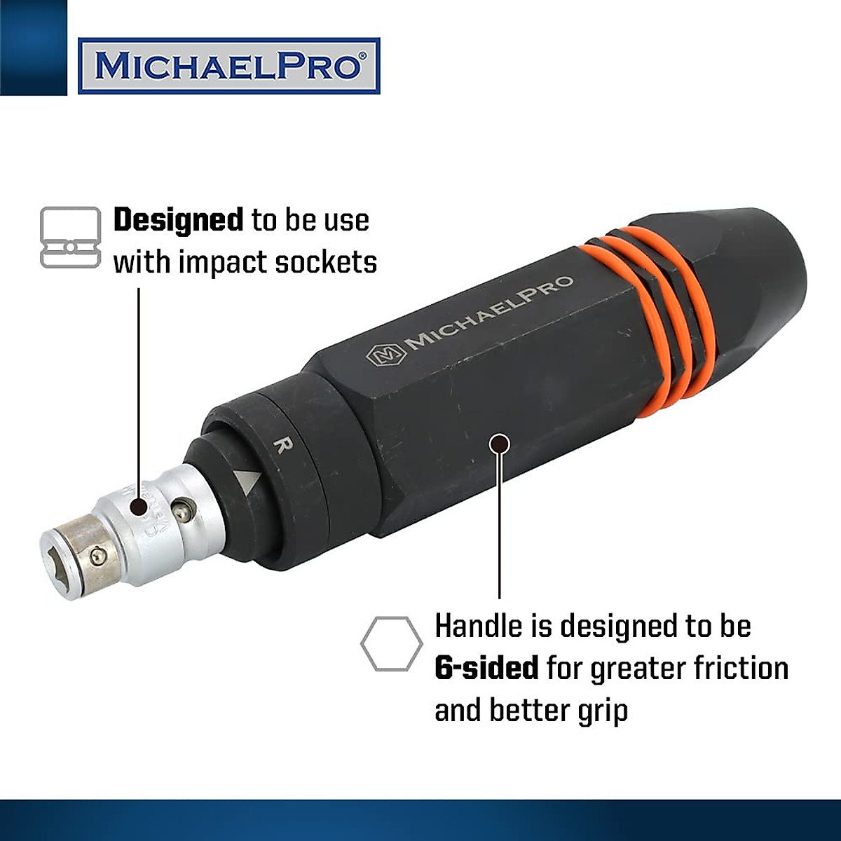 MichaelPro 3/8 Inch Drive Manual Impact Driver Set, Includes 11 Bits and 3/8” Bit Holder, 6-sided Enhanced Anti-Slip Grip, Heavy Duty