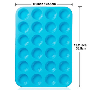 Amison Mini Muffin Pan 24 Cups, 2 Packs Silicone Cookies Cupcake Bakeware Tin Soap Tray Mould Non stick, BPA-free, Dishwasher Safe (Blue)
