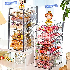 FABROK Clear Hair Accessory Organizer Box with 5 Drawers, Compact Storage Organization Drawers Set for Cosmetics, Glasses, Stationery, Stackable Storage Containers Box for Bathroom, Closet, Desk, Office