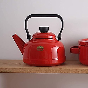 practical Teakettle Creative Tea Kettle Enamel Kettle Red Teapot Gas Induction Cooker Kettle Household Gas Kettle Teapot 2.3l /77.7oz Portable