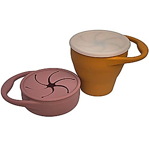 BraveJusticeKidsCo. | Snack Attack Silicone Baby Snack Cup | 2 pack | Collapsible Toddler Snack Cup (Honey Ginger and Dusty Rose)