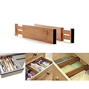 SAVICOS Bamboo Drawer Divider Organizers 4 pack,Spring Adjustable & Expandable Kitchen Drawer Organizer,Tray Organizer for Kitchen, Baby Drawer, Bathroom, Bedroom, Office or Dresser