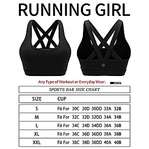 RUNNING GIRL Sports Bra for Women, Criss-Cross Back Padded Strappy Sports Bras Medium Support Yoga Bra with Removable Cups (WX2575.Black-1, L)
