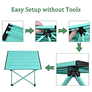 Grope Camping Table with Aluminum Table Top, Folding Beach Table Easy to Carry, Prefect for Outdoor, Picnic, BBQ, Cooking, Festival, Beach, Home (Sky Blue-S)