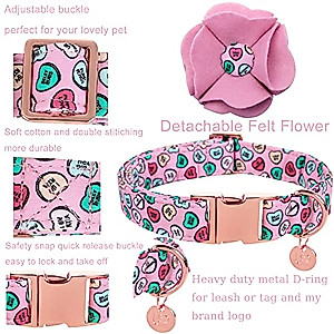 UP URARA PUP Valentine’s Day Dog Collar with Felt Flower, Valentine Flower Collar for Medium Girl Dog, Valentine’s Day & Wedding Gift Pet Collar, Cotton Collar with Metal Buckle, M, Neck 13.5-22in