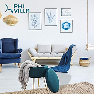 PHI VILLA Storage Ottoman,Blue Round Ottoman with Storage Box and Removable Lid, Upholstered Decorative Metal Legs Ottoman Footrest/Footstool for Living Room,Bedroom and Kids Room,Velvet,Blue