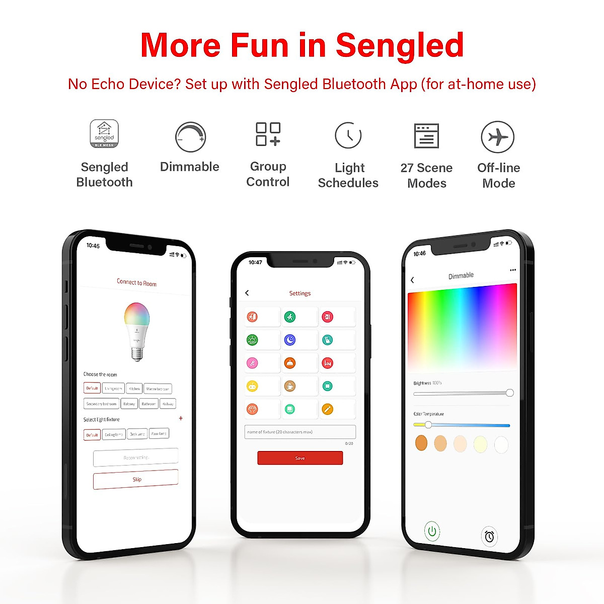Sengled Smart Light Bulbs, Color Changing Alexa Light Bulb Bluetooth Mesh, Smart Bulbs That Work with Alexa Only, Dimmable LED Bulb A19 E26 Multicolor, High CRI, High Brightness, 8.7W 800LM, 1Pack