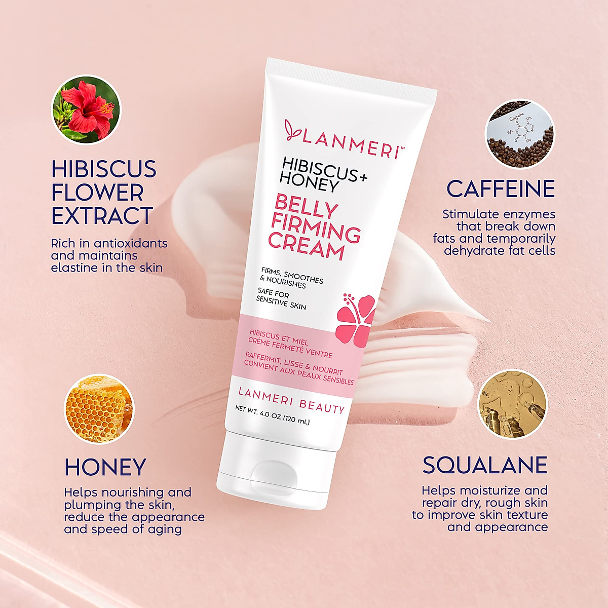 Lanmeri Hibiscus and Honey Belly Firming Cream for Skin Smoothies Firm Refine Body, Thighs and Belly Skin Tightening Cream for Women & Men, 120ML