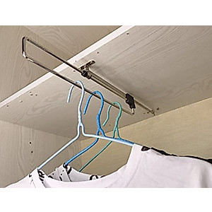 Pull Out Closet Autuwintor Pull-Out Closet Valet Rod Adjustable Wardrobe Clothing Rail Side with Mounting Screw Cold Rolled Steel Black Silver Wardrobe Closet Hangers,Retractable 12-Inches,Quantity-2