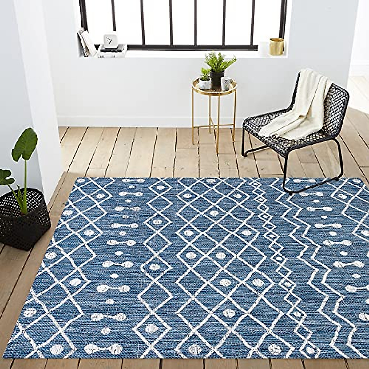 JONATHAN Y SMB131C-3 Nokat Tribal Bohemian Indoor Outdoor Area-Rug Bohemian Rustic Easy-Cleaning Bedroom Kitchen Backyard Patio Non Shedding, 3 X 5, Blue/Ivory