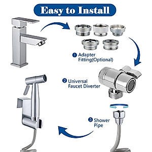 AITUOSI Handheld Bidet Sprayer Kit with Brass Diverter, 59-Inch PU Shower Hose, and Teflon Tape - Polished Finish