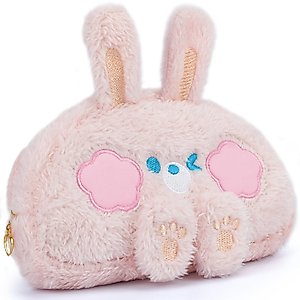 Toplive Cute Pink Pencil Case, Plush Pencil Pouch Fuzzy Pen Case, Cartoon Makeup Bag Kawaii Stationery Cosmetic Organizer Bag for Teens Girls Women, Pink Rabbit