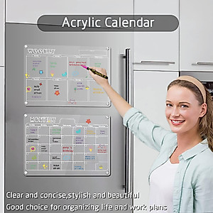 Hivillexun 17"x12" Clear Acrylic Magnetic Dry Erase Board with Monthly & Weekly Planner, 6 Markers & Large Eraser for Refrigerator Organization