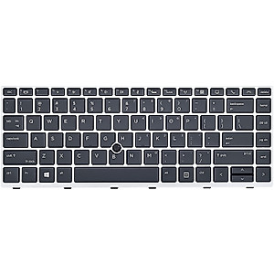 Replacement Backlight Keyboard for HP EliteBook 840 G5 840 G6 & EliteBook 745 G5 745 G6, EliteBook 840 G5 Keyboard with Pointer Silver Frame US Layout L11307-001 L14378-001