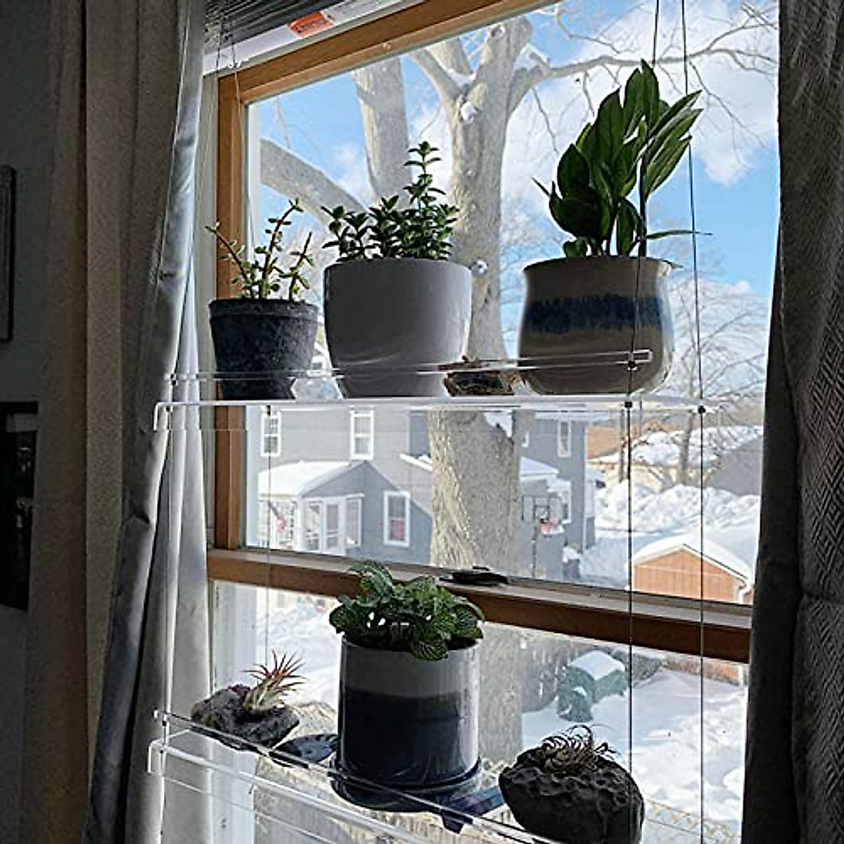 Pectt Two Tier Window Plant Shelf, Clear Hanging Wall Shelves with Rope, Plastic Storage Shelf Plant Display for Living Room Kitchen, Bathroom Over The Toilet Storage(210506SH01-1-10031-1717279601)