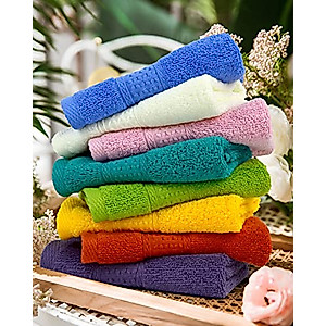 Cleanbear Wash Cloths for Your Body 24-Pack Washcloths Soft Cotton Face Cloths, Large Shower Wash Cloth Set (8 Colors 13” x 13”) 100% Cotton Small Towels for Bathrooms and Guestroom