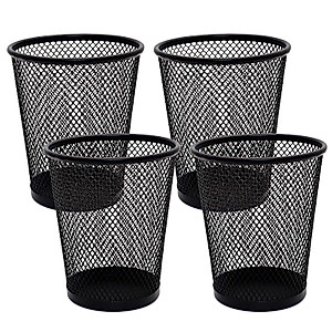 4 Pack Pen Holder Metal Mesh Pencil Holders Round Shaped Pen Holders for Desk Office Wire Mesh Container Pen Organizer,Black