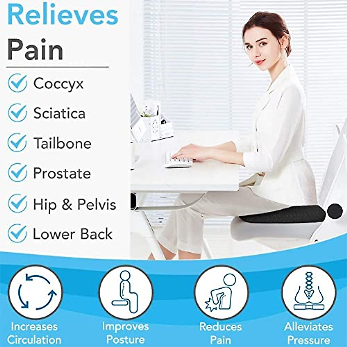 NC Gel Seat Cushion for Long Sitting, Pressure Relief pad, Back, Hip, Sciatica, Tailbone Pain Relief Cushion, Use for The Car, Office, Wheelchair, Stadium Bleachers, Outdoor Travel .(Purple)