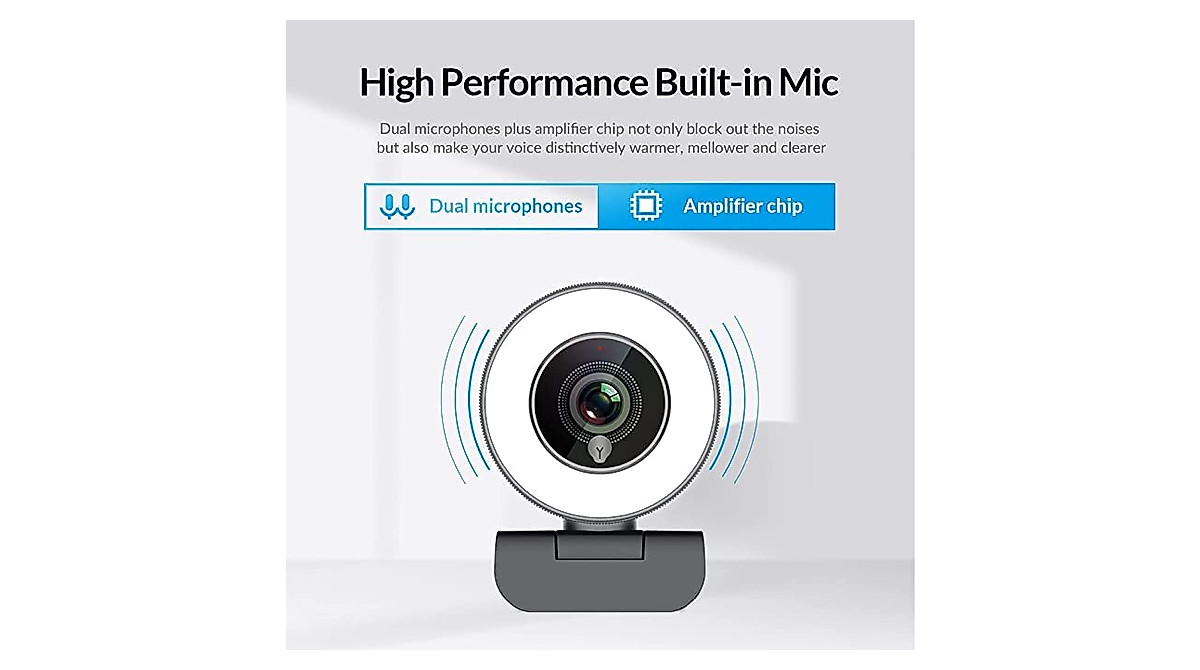 Angetube 1080P HD Webcam with Adjustable Ring Light
