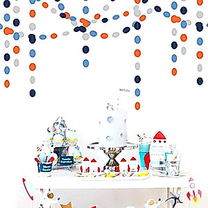 Blue-Silver Orange Space Party-Decorations Streamers-Garland - 52Ft Graduation 2023 Glitter Hanging Paper Banner,Birthday Boy Baby Shower Decor Banners Lasting Surprise