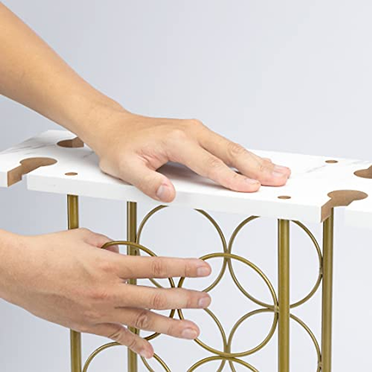 LAPEPI Wine Rack with Glass Holder, Gold Frame,Countertop Wooden Wine Rack,Holds 6 Bottles and 4 Glasses freestanding Floor, Decorative Wine Storage Rack