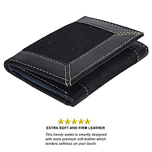 Denim Men's Trifold Designer Wallet - Sleek and Slim Includes ID Window and Credit Card Holder by Leatherboss