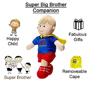 Big Brother Set for Little Boys and Toddlers, Super Big Brother Doll with Cape and I am a Big Brother Book by Carolyn Church Bundle with Gift Tag (Super Brother / Church / Gift Tag)