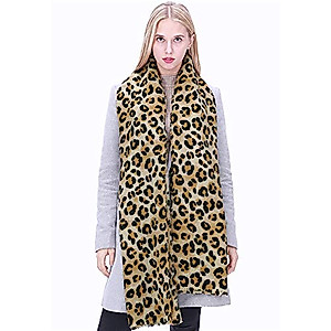 GERINLY Cashmere Leopard Blanket Scarf for Women Animal Print Pashmina Scarves and Wraps Soft Warm Shawl for Travel (Light Brown)