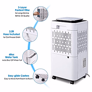 LUKO 2000 Sq. Ft Dehumidifiers for Large Room and Basements, 30 Pints Dehumidifier with Drain Hose, Auto or Manual Drainage, 0.528 Gallon Water Tank, Auto Defrost, Dry Clothes Function, 24H Timer (white)